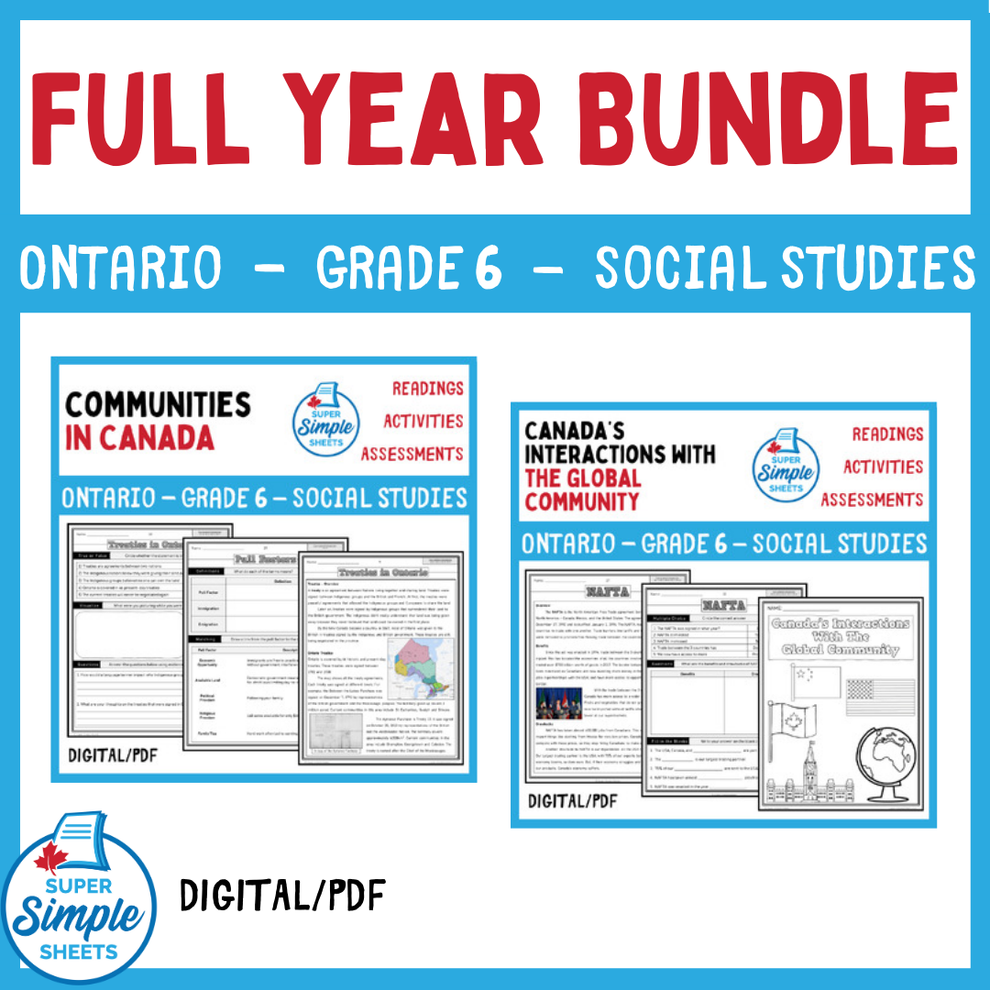 Ontario - Grade 6 - Social Studies - FULL YEAR BUNDLE – Super Simple Sheets