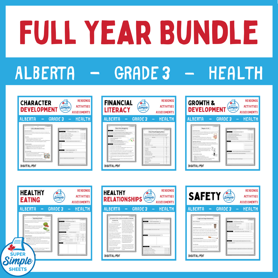 Alberta Grade 3 Health - Full Year Bundle – Super Simple Sheets