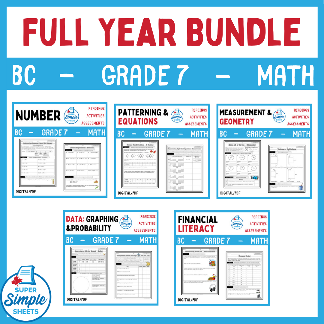 BC Grade 7 Math Full Year Bundle – Super Simple Sheets