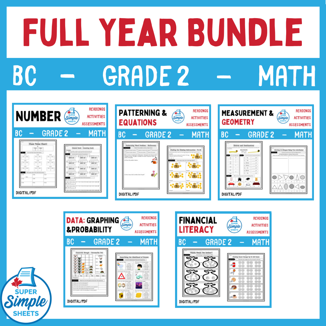 BC Math Grade 2 Full Year Bundle – Super Simple Sheets