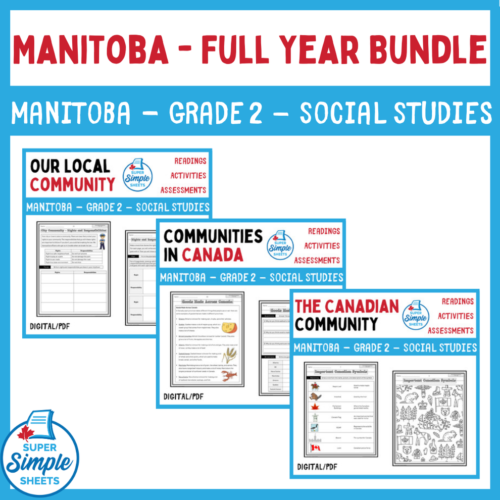 Manitoba - Grade 2 Social Studies - Full Year Bundle – Super Simple Sheets