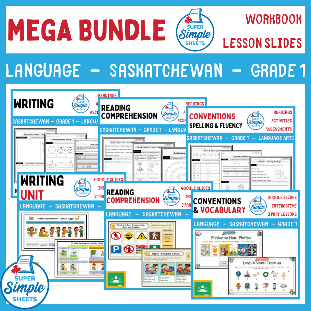 Grade 1 - Saskatchewan Language - Lessons/Workbook Mega Bundle – Super ...