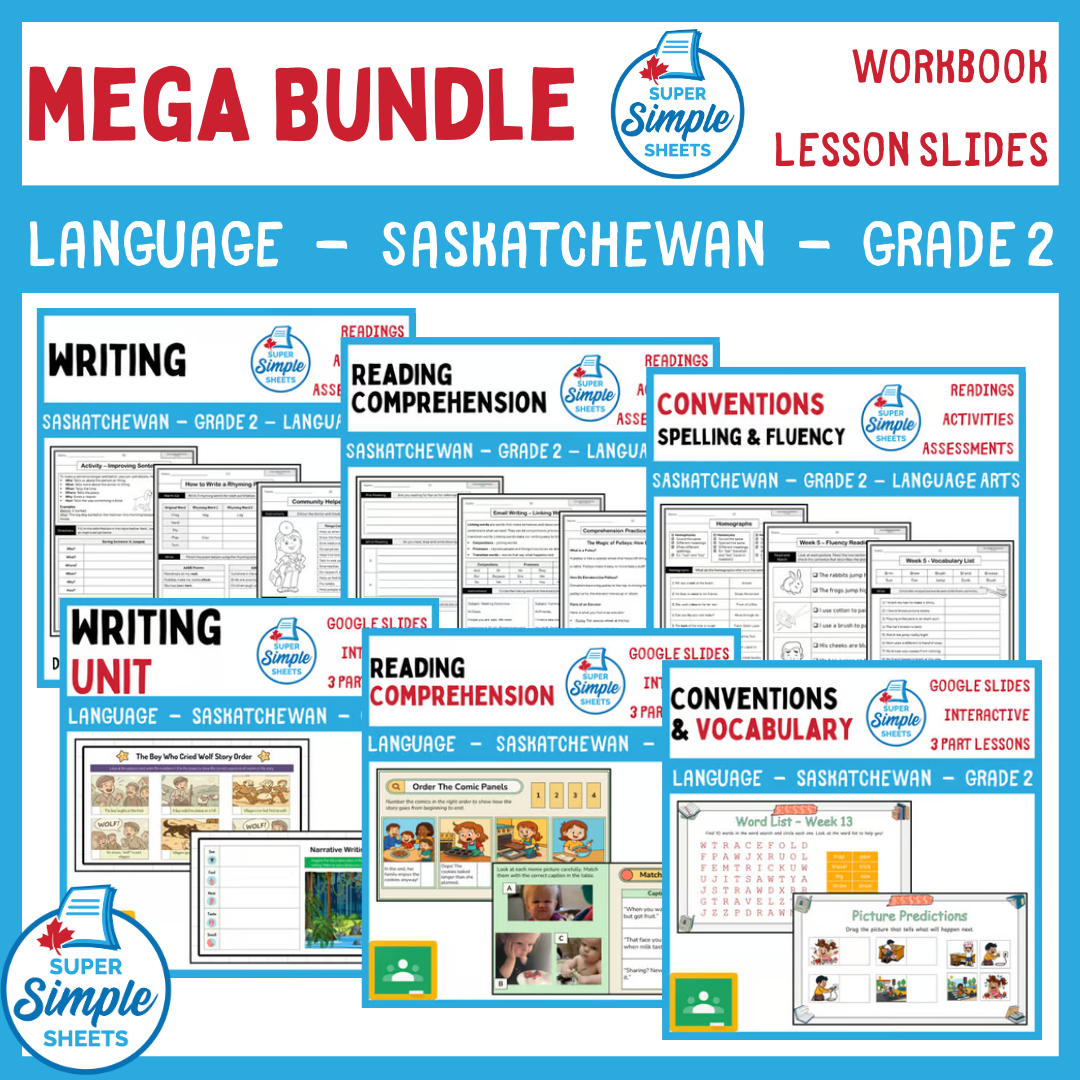 Grade 2 - Saskatchewan Language - Lessons/Workbook Mega Bundle – Super ...