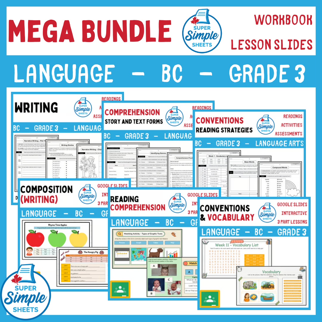 Grade 3 - BC Language - Lessons/Workbook Mega Bundle – Super Simple Sheets