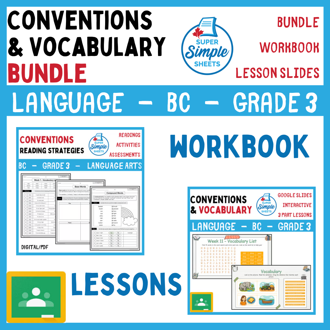 Grade 3 - Conventions & Vocabulary - BC Language - Lesson/Workbook Bun ...