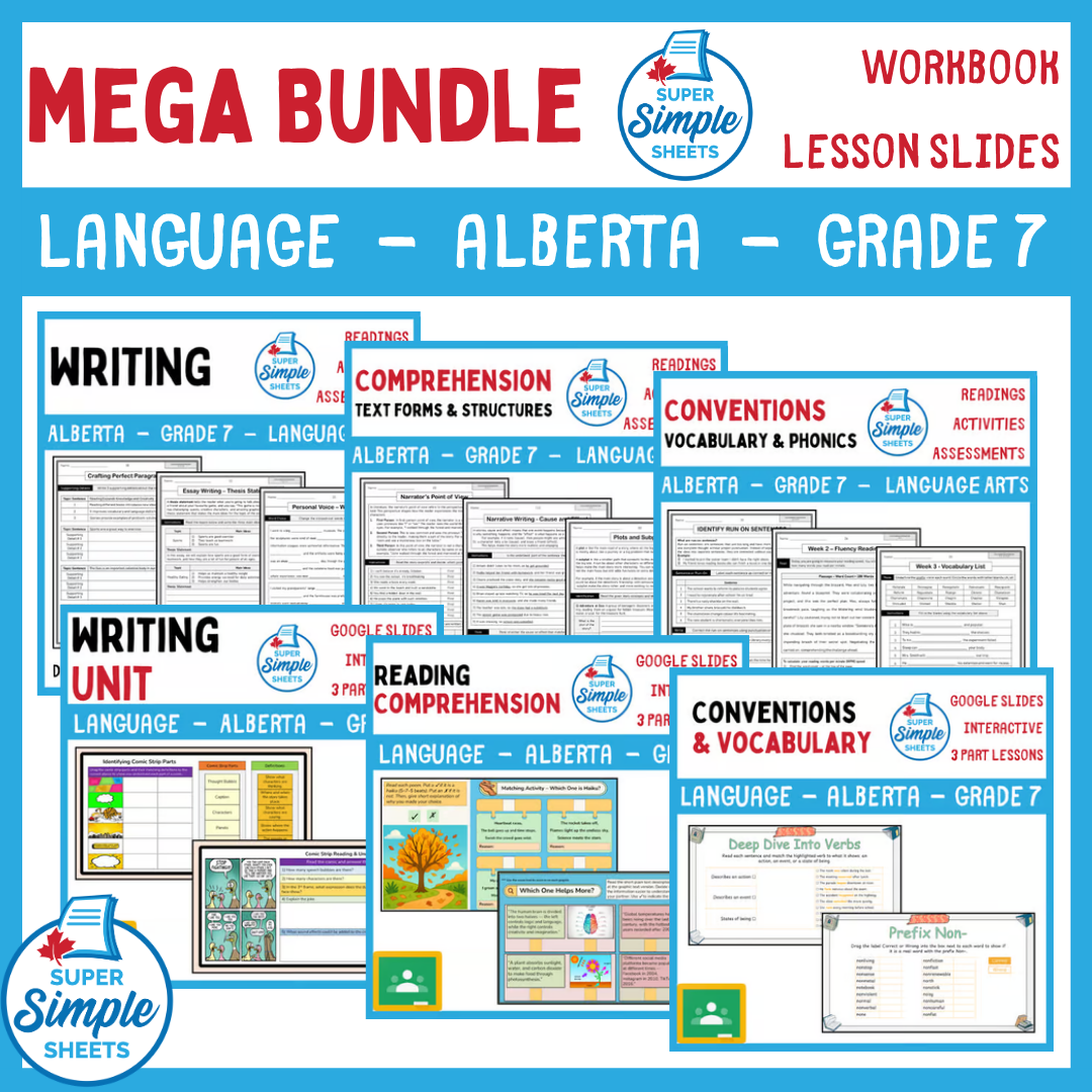 Grade 7 - Alberta Language - Lessons/Workbook Mega Bundle – Super ...