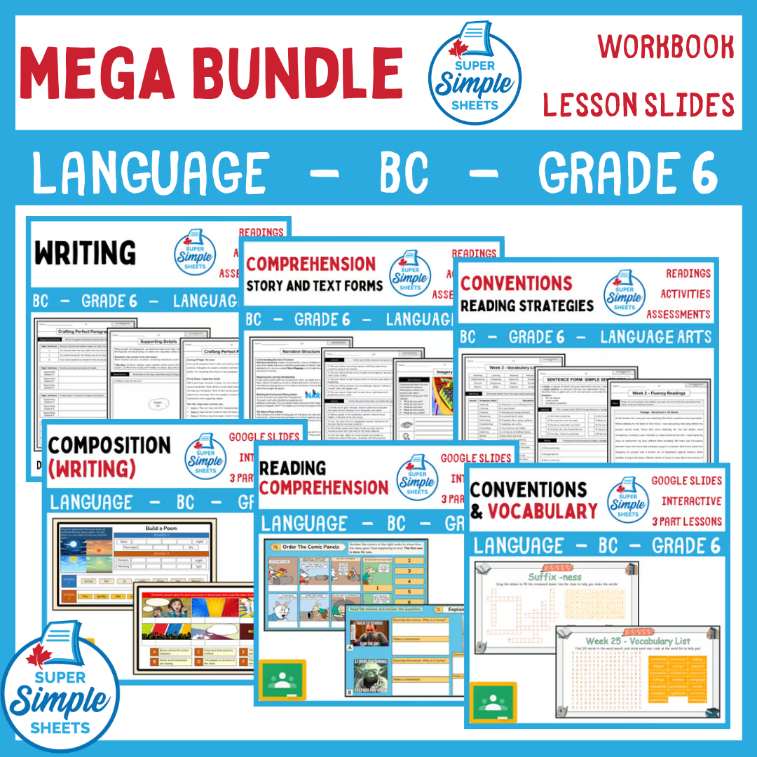 Grade 6 - BC Language - Lessons/Workbook Mega Bundle – Super Simple Sheets