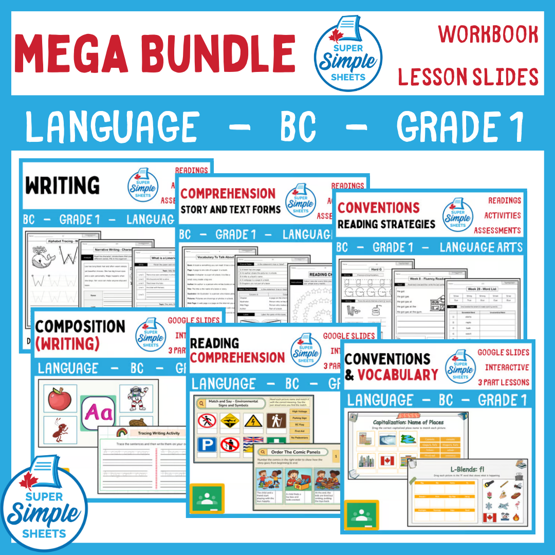 Grade 1 - BC Language - Lessons/Workbook Mega Bundle – Super Simple Sheets