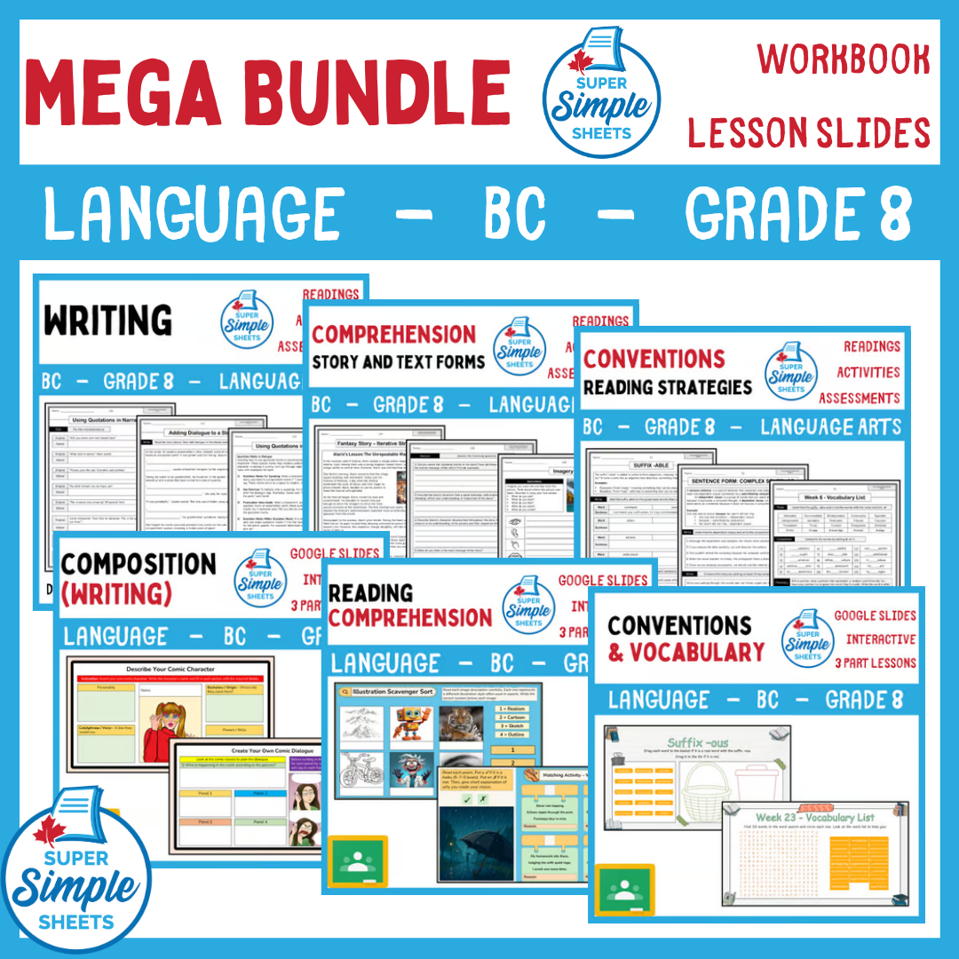 Grade 8 - BC Language - Lessons/Workbook Mega Bundle – Super Simple Sheets