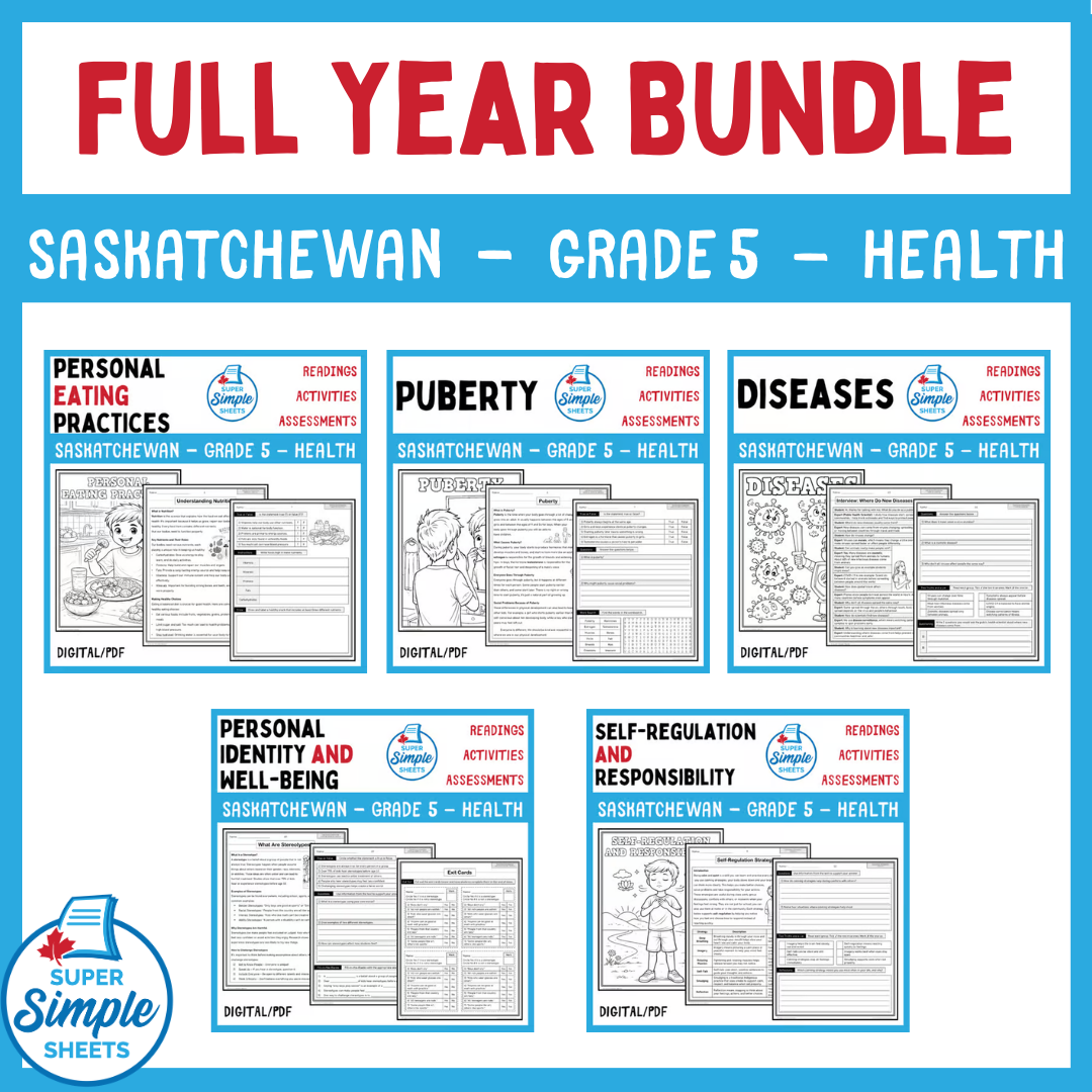 Grade 5 - Saskatchewan Health - Full Year Bundle – Super Simple Sheets