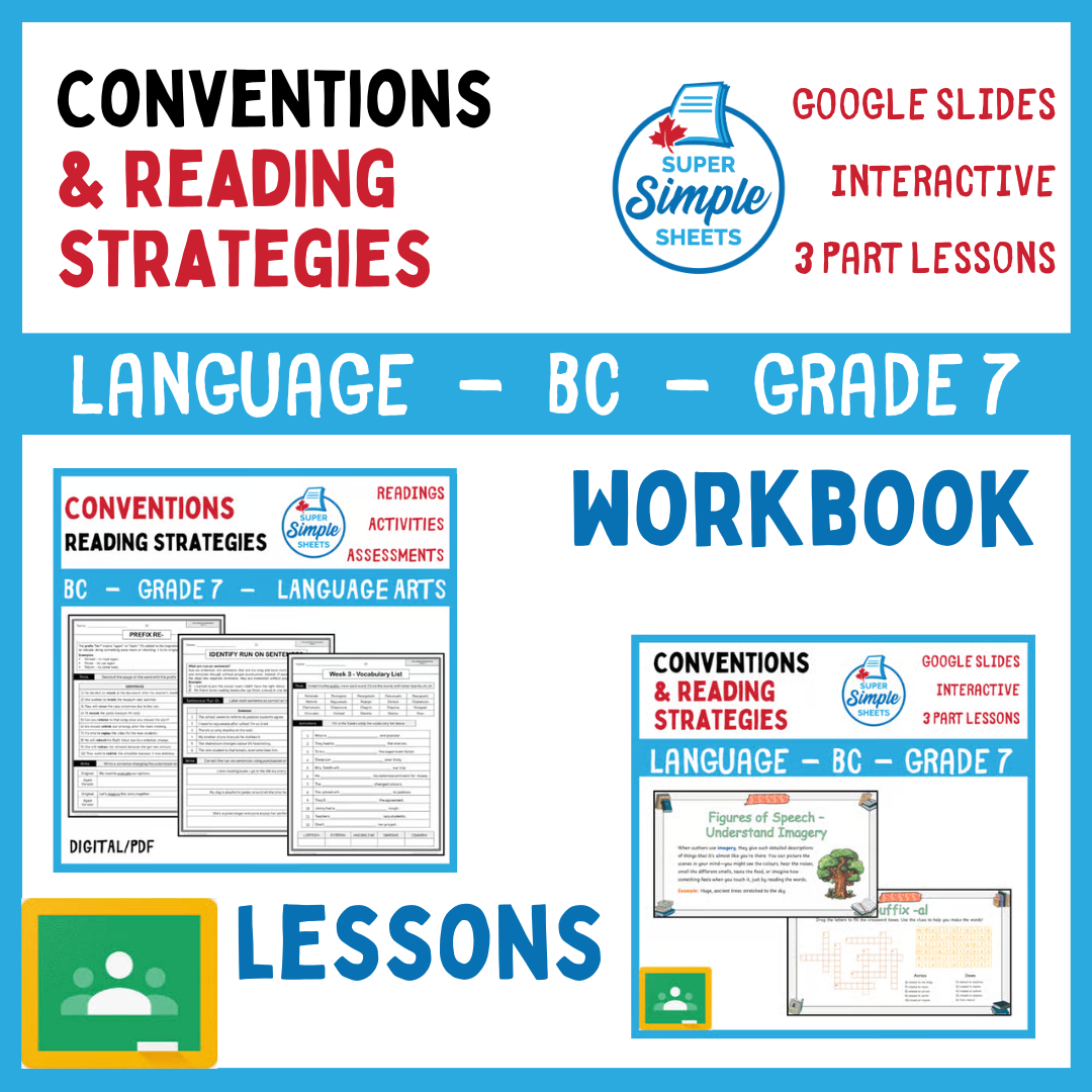 Grade 7 - Conventions & Vocabulary - BC Language - Lesson/Workbook Bun ...
