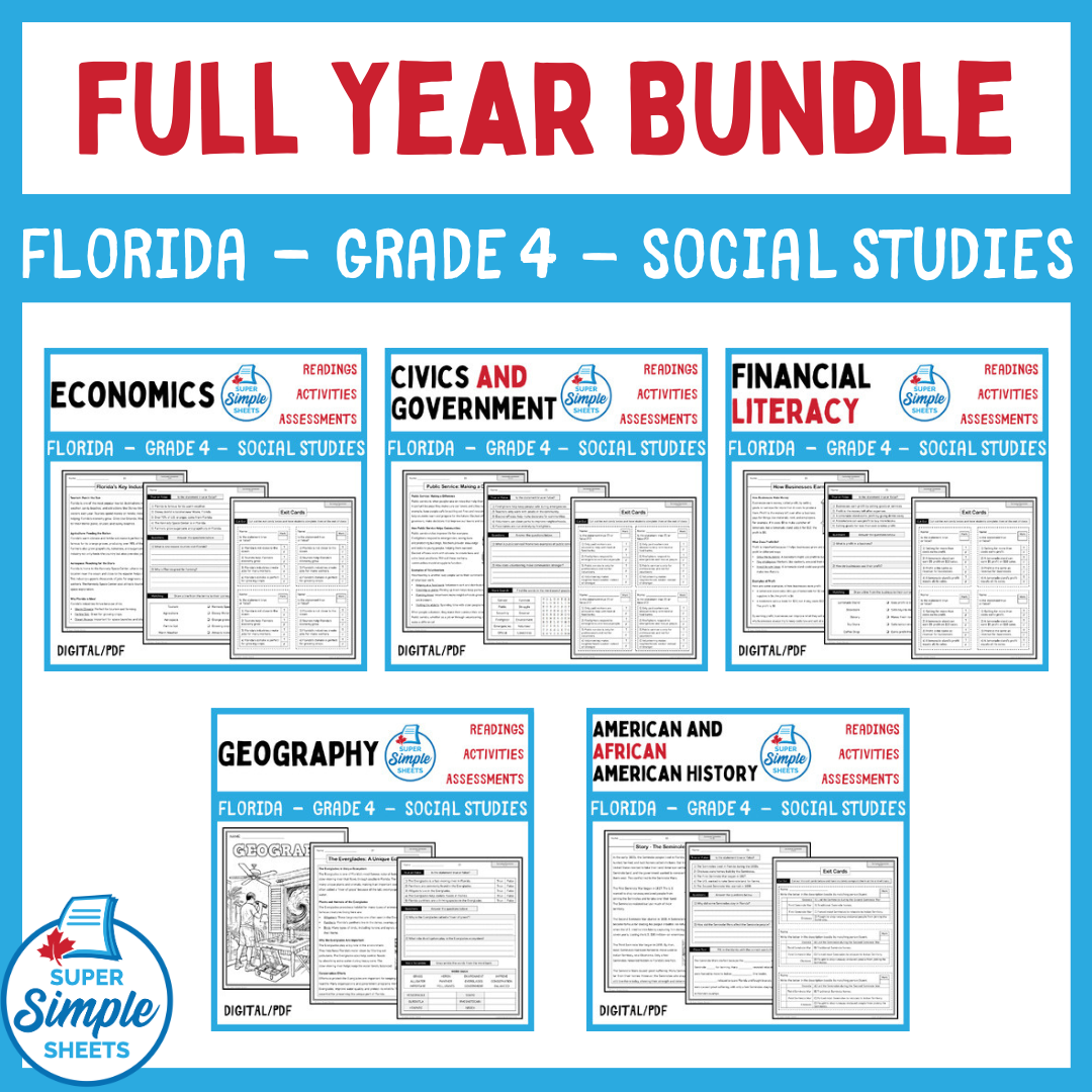 Florida - Grade 4 Social Studies - FULL YEAR BUNDLE – Super Simple Sheets