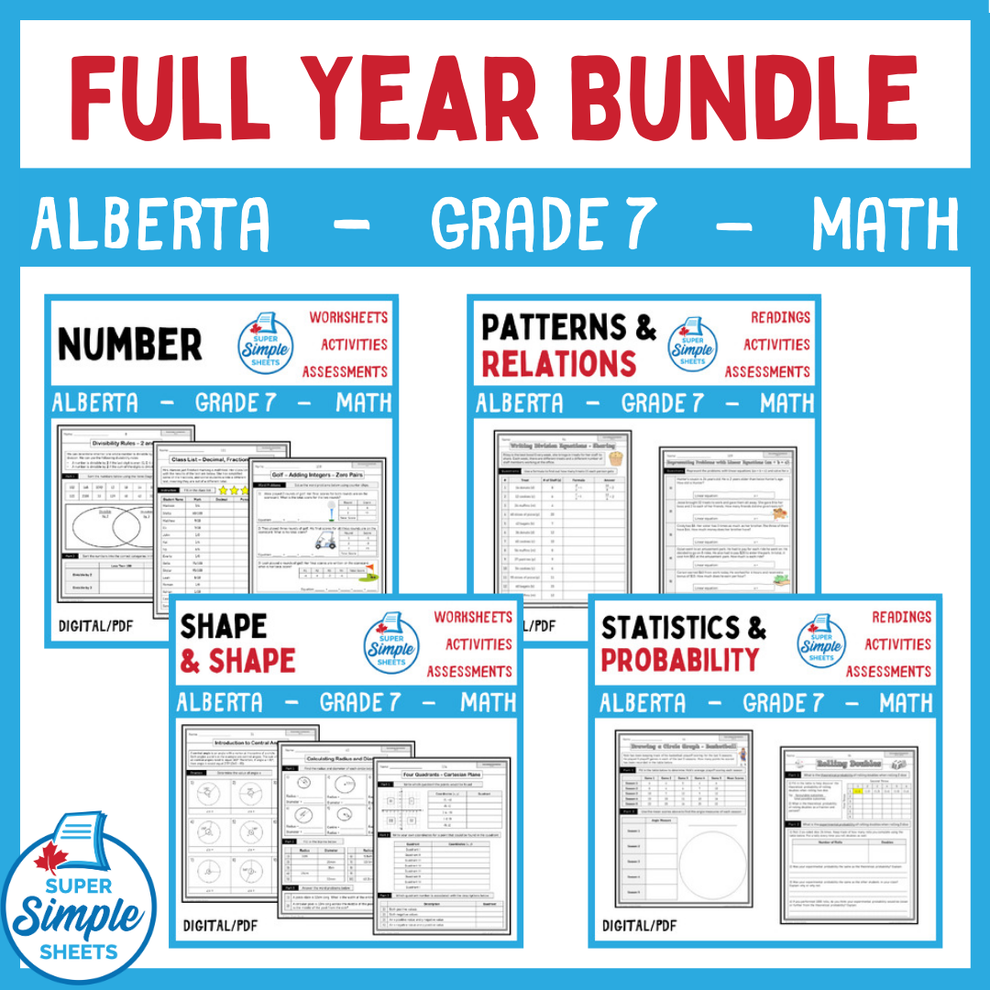 Alberta Grade 7 Full Year Bundle - Math - GOOGLE AND PDF – Super Simple ...