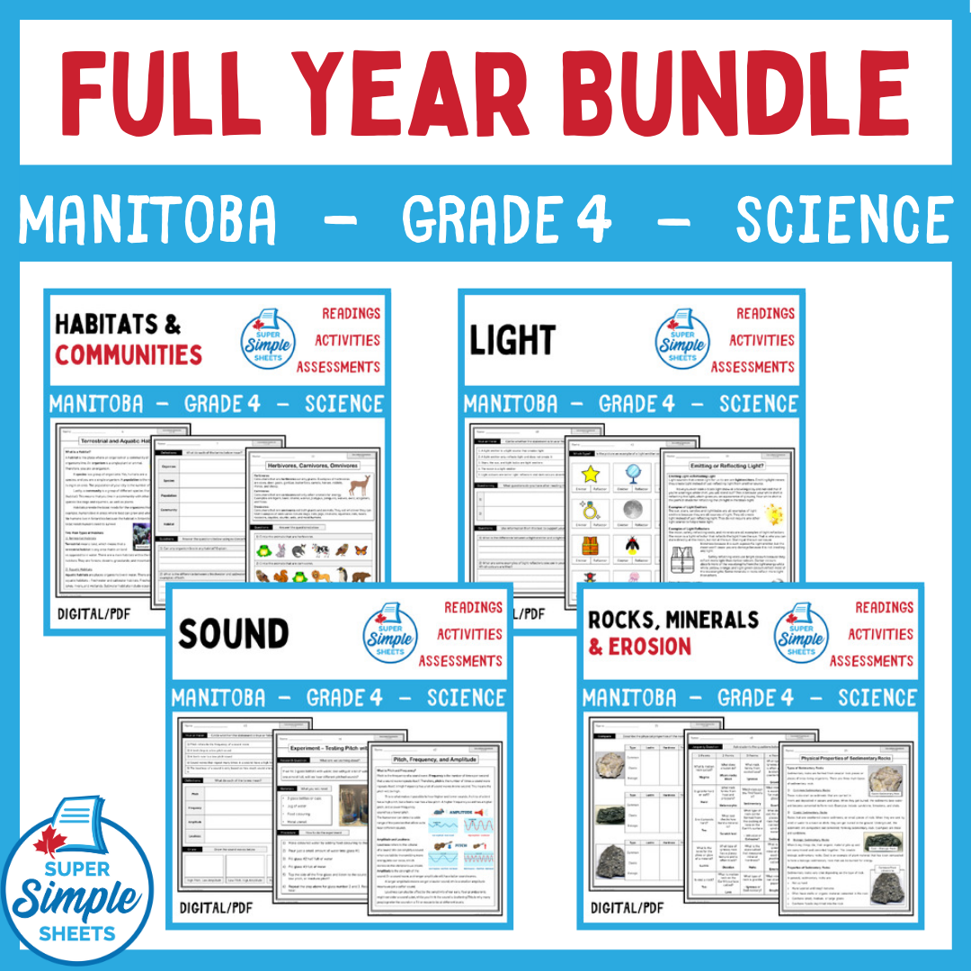 Science - Manitoba Grade 4 - Full Year Bundle – Super Simple Sheets
