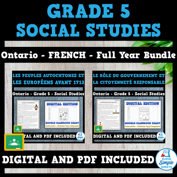 Ontario - Grade 5 - Social Studies - French Version - FULL YEAR BUNDLE ...