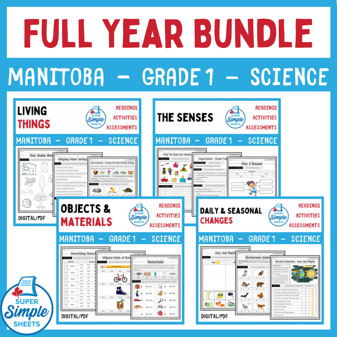 Science - Manitoba Grade 1 - FULL YEAR BUNDLE – Super Simple Sheets