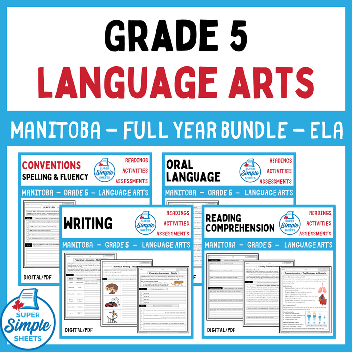 Manitoba Grade 5 Language Arts ELA - FULL YEAR BUNDLE – Super Simple Sheets