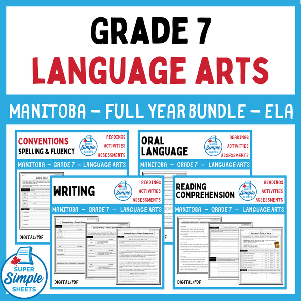 Manitoba Grade 7 Language Arts ELA - FULL YEAR BUNDLE – Super Simple Sheets