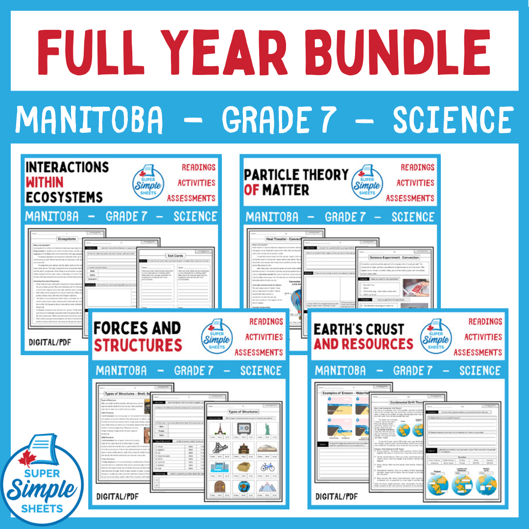 Science - Manitoba Grade 7 - FULL YEAR BUNDLE – Super Simple Sheets
