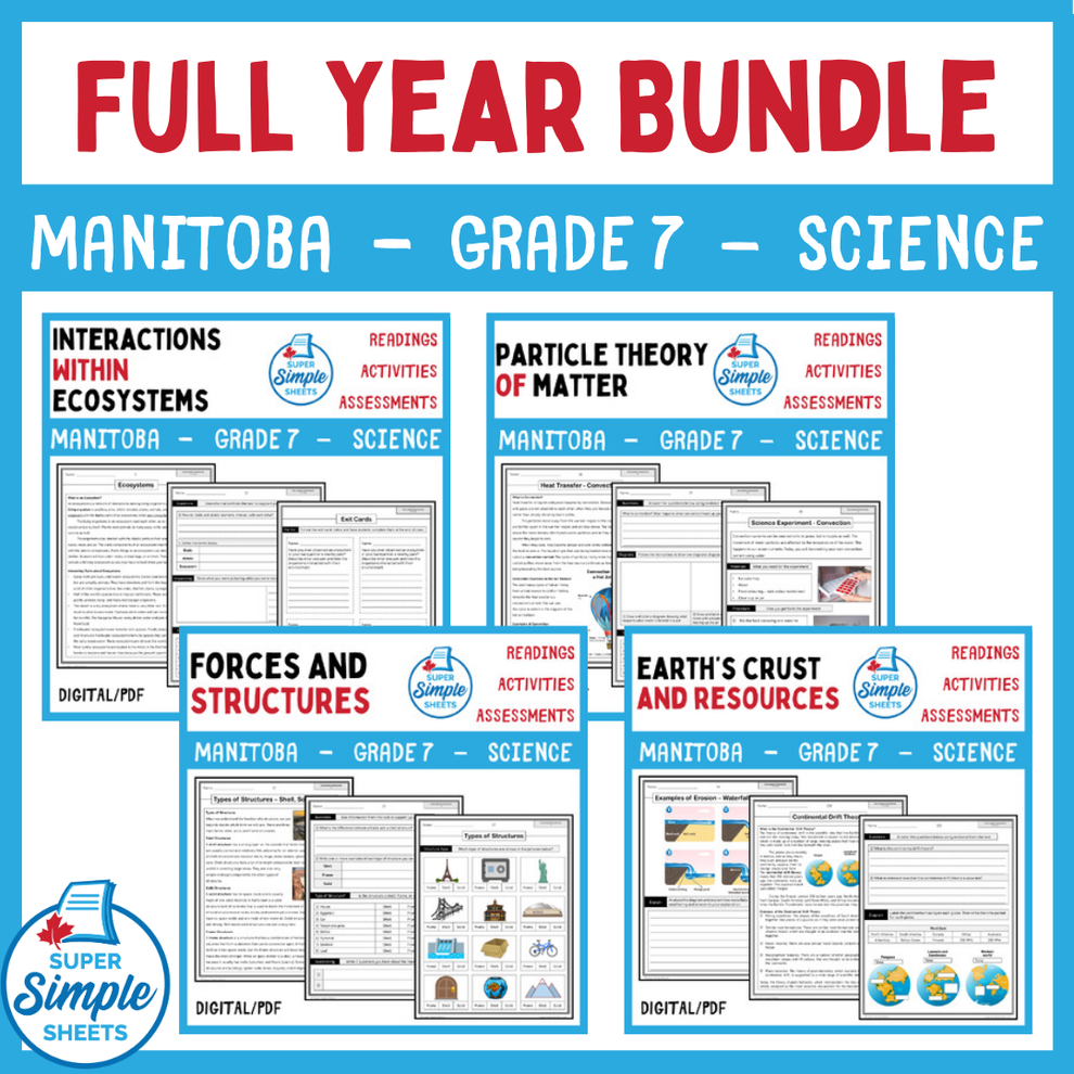 Science - Manitoba Grade 7 - FULL YEAR BUNDLE – Super Simple Sheets