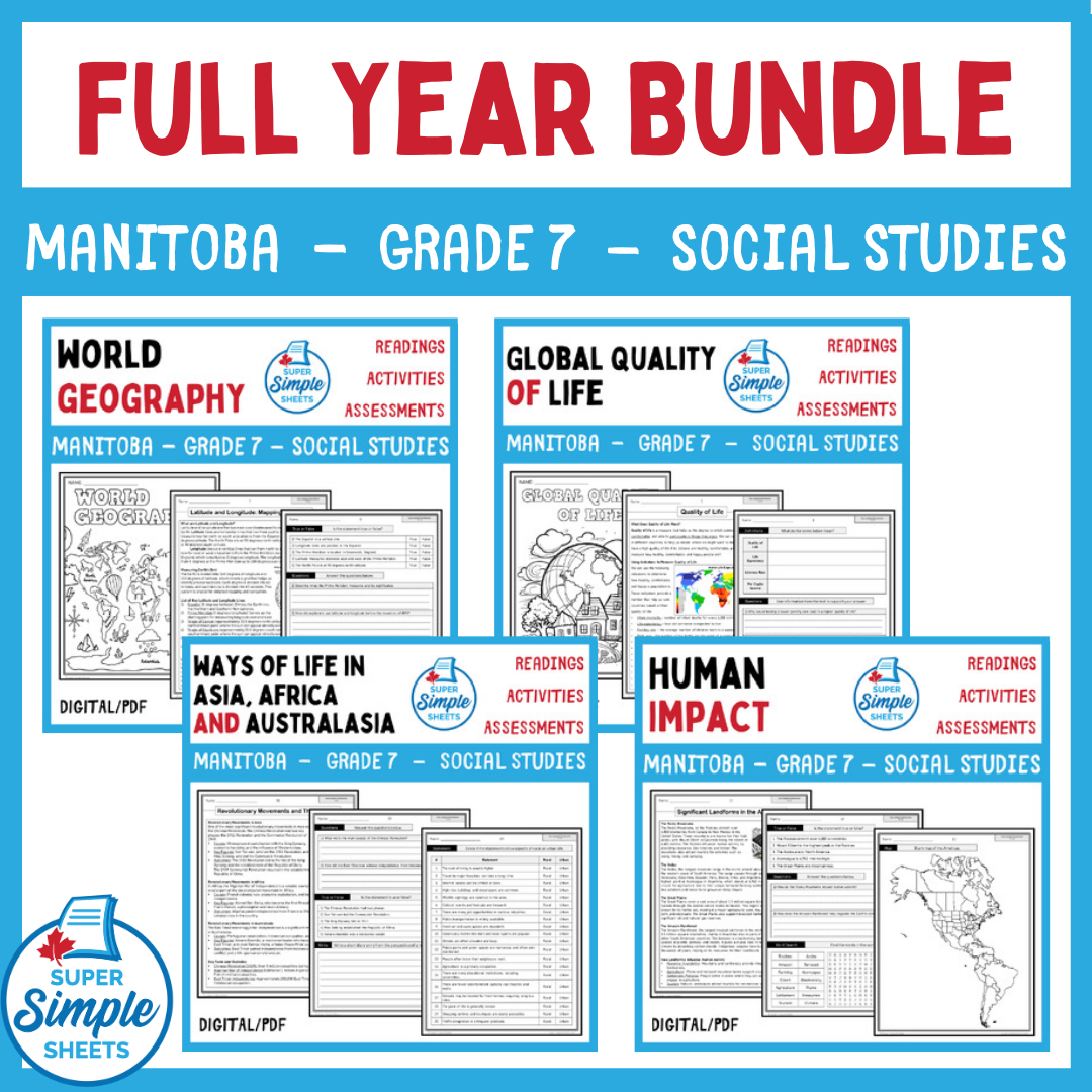 Manitoba - Grade 7 Social Studies - FULL YEAR BUNDLE – Super Simple Sheets