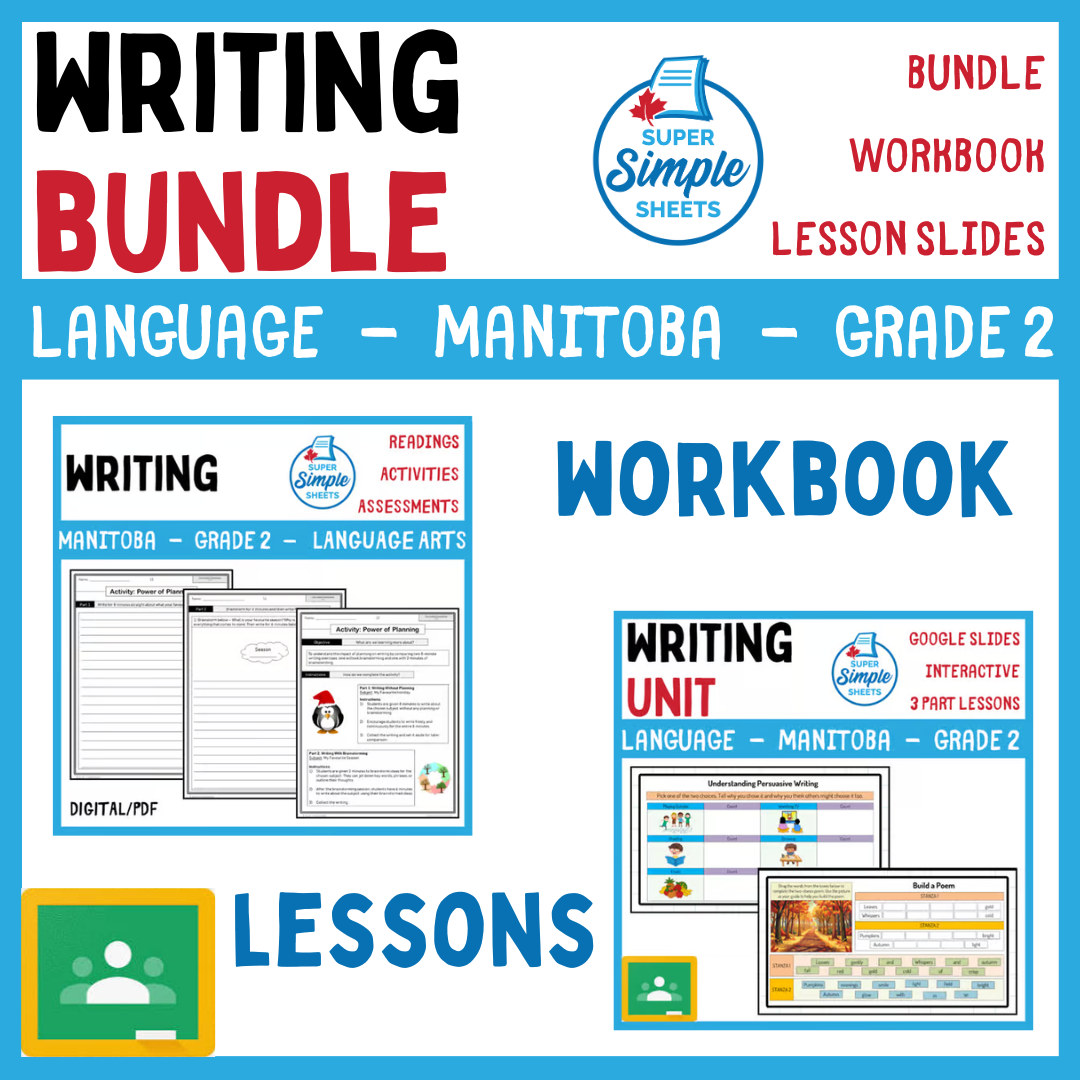 Grade 2 - Writing Unit - Manitoba Language - Lesson/Workbook Bundle ...