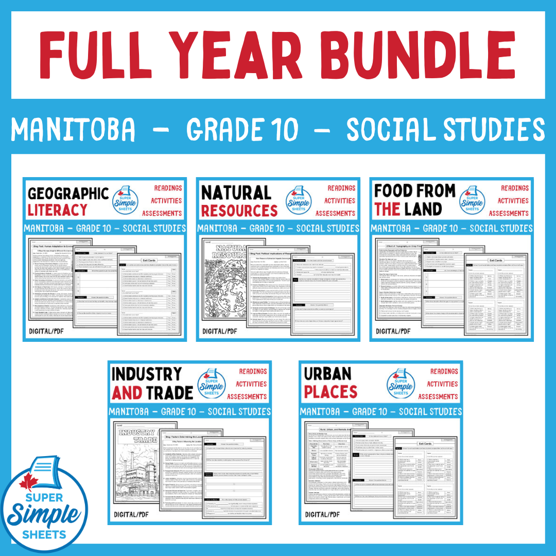 Manitoba - Grade 10 Social Studies - FULL YEAR BUNDLE – Super Simple Sheets
