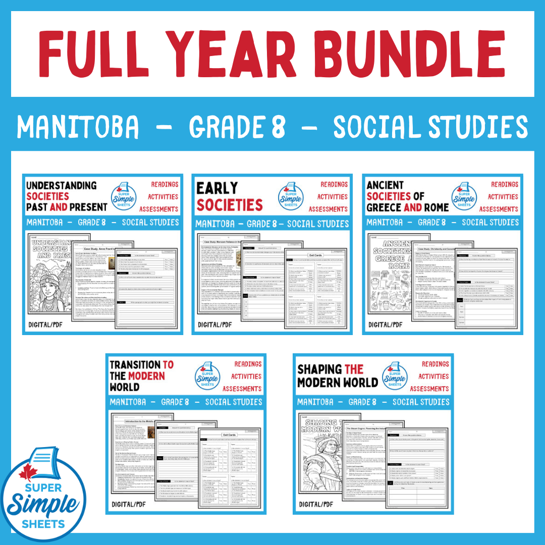 Manitoba - Grade 8 Social Studies - FULL YEAR BUNDLE – Super Simple Sheets
