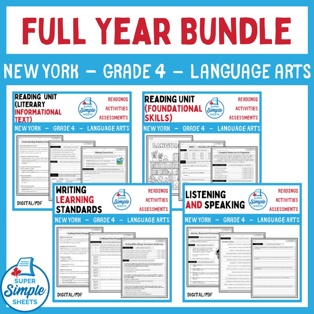 New York - Grade 4 English Language Arts (ELA) - FULL YEAR BUNDLE ...