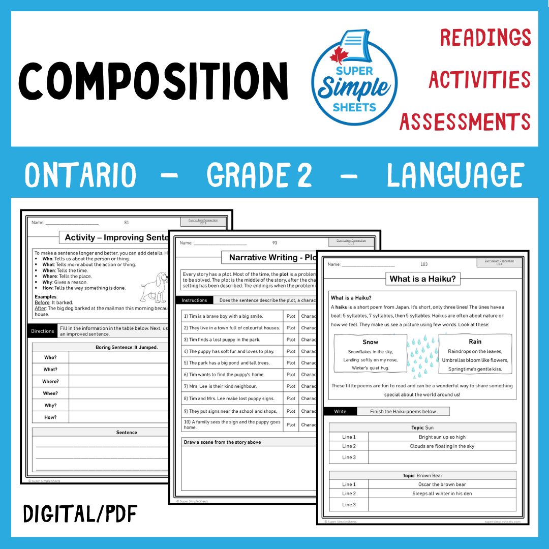 NEW 2023 Ontario Language - Grade 2 - Composition – Super Simple Sheets