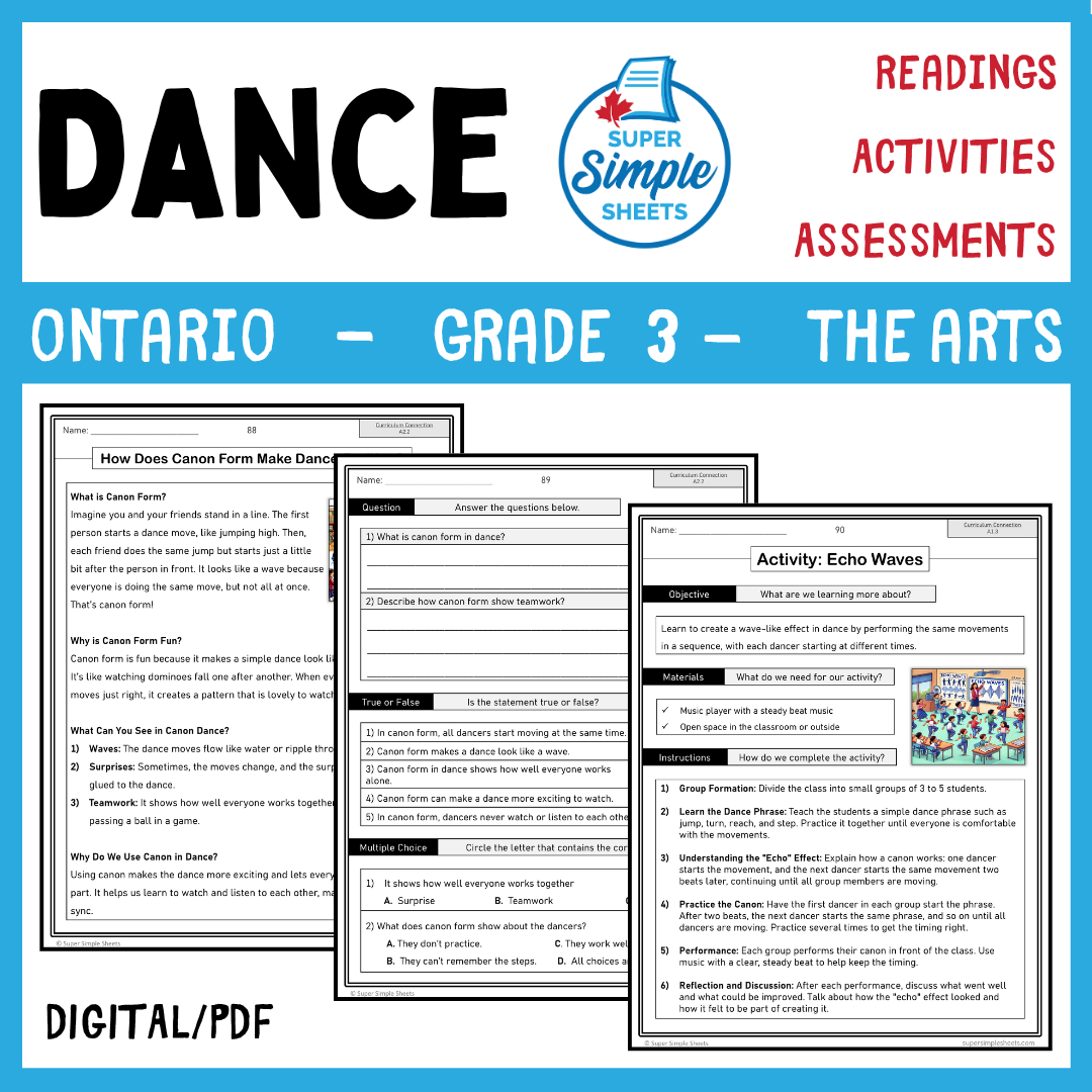 Ontario Arts Curriculum Grade 3 - Dance – Super Simple Sheets