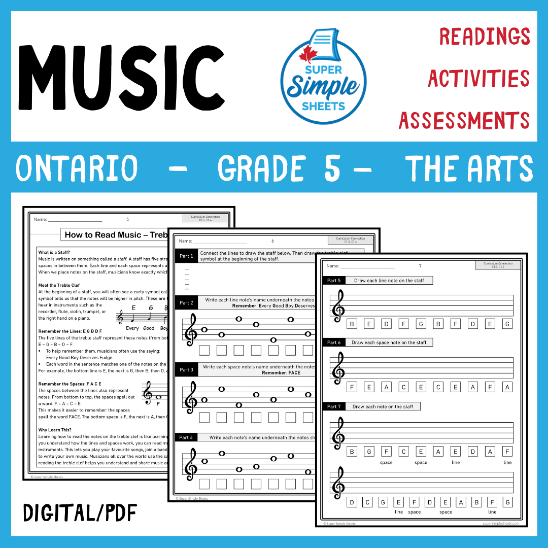 Grade 5 - Music Unit - Ontario Arts Curriculum – Super Simple Sheets