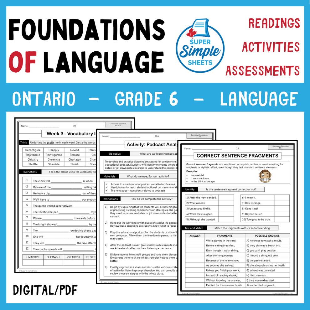 NEW 2023 Ontario Language - Grade 6 - Foundations of Language – Super ...