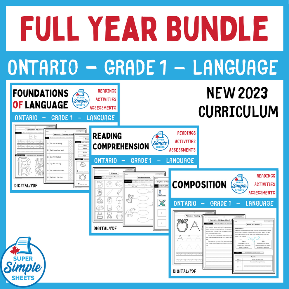 Ontario Grade 1 Language - FULL YEAR BUNDLE - NEW 2023 Curriculum ...
