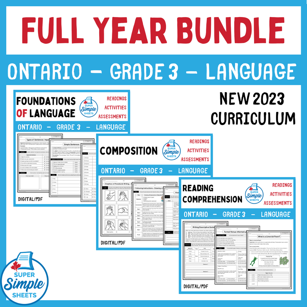 Ontario Grade 3 Language - FULL YEAR BUNDLE - NEW 2023 Curriculum ...