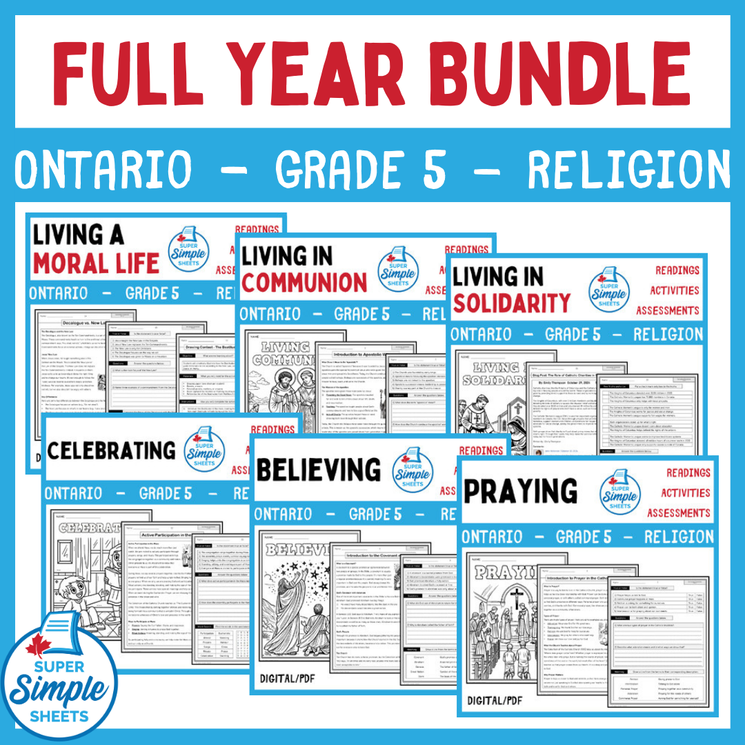 Ontario Catholic Religion - Grade 5 Full Year Bundle – Super Simple Sheets