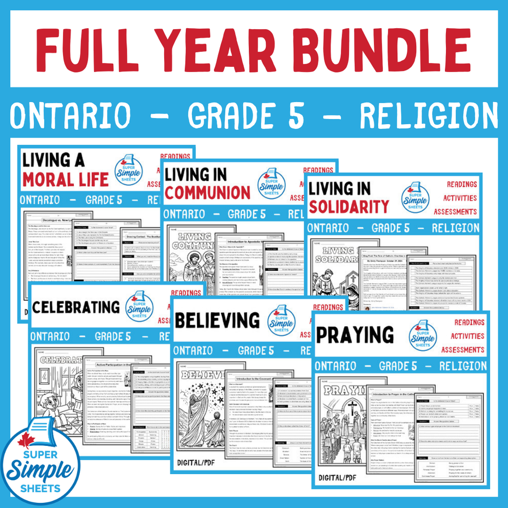 Ontario Catholic Religion - Grade 5 Full Year Bundle – Super Simple Sheets