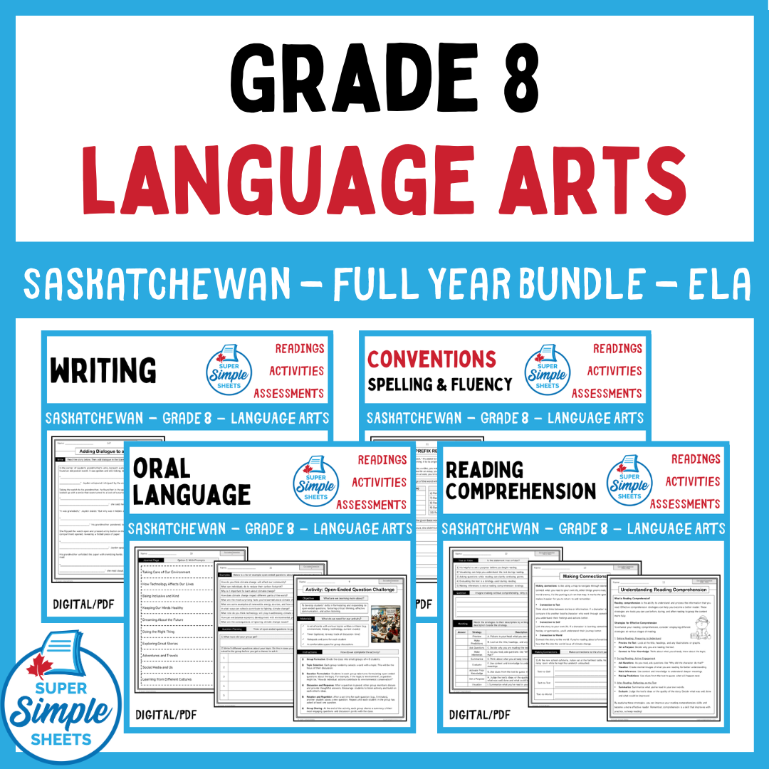 Saskatchewan Grade 8 Language Arts ELA - FULL YEAR BUNDLE – Super ...