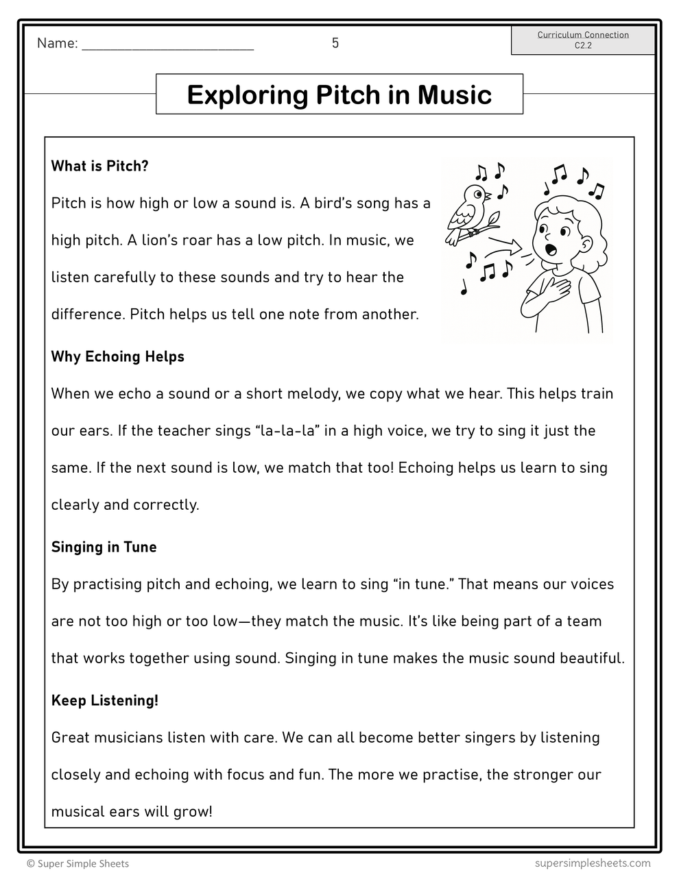Ontario Arts Curriculum Grade 1 - Music – Super Simple Sheets