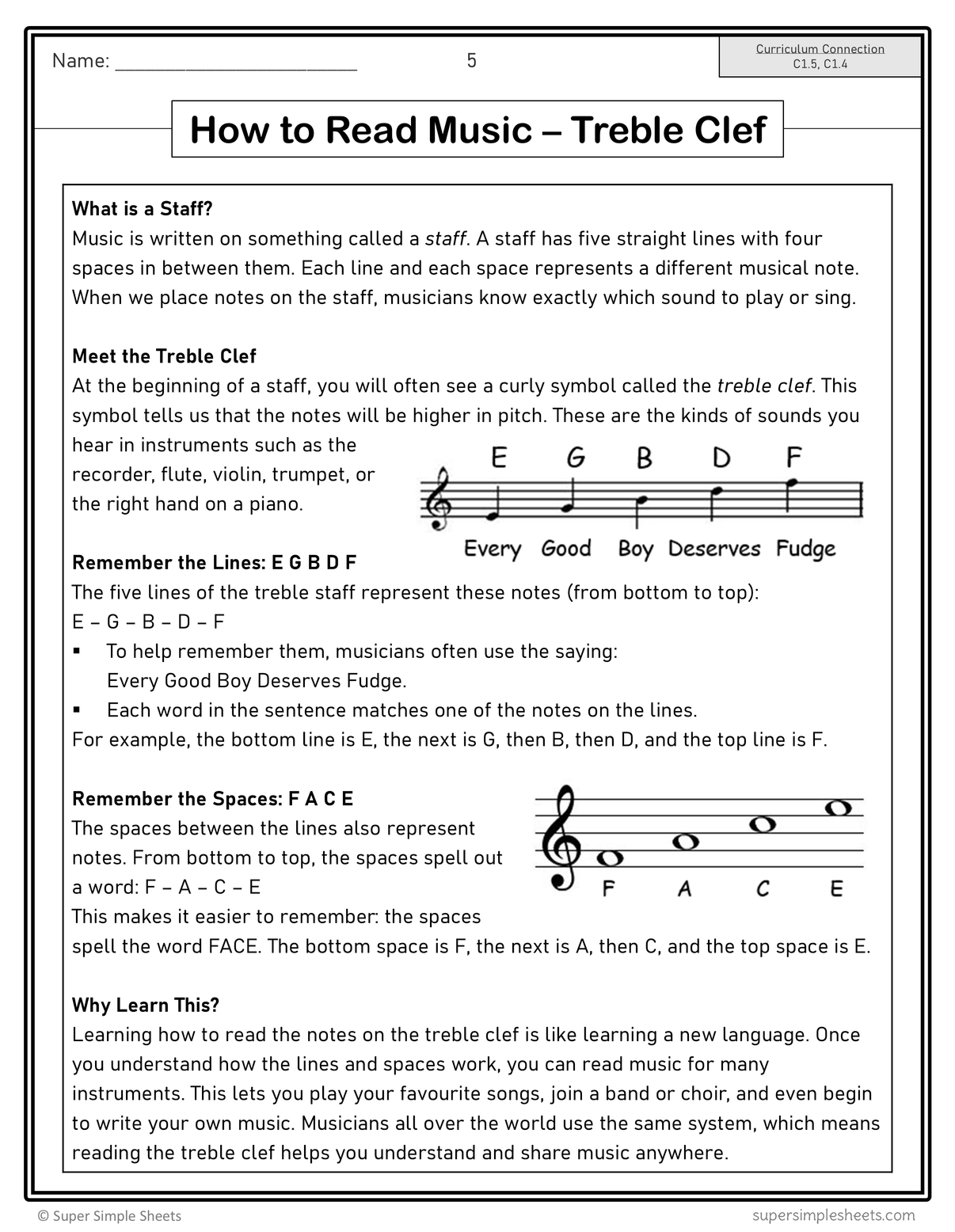 Grade 5 - Music Unit - Ontario Arts Curriculum – Super Simple Sheets