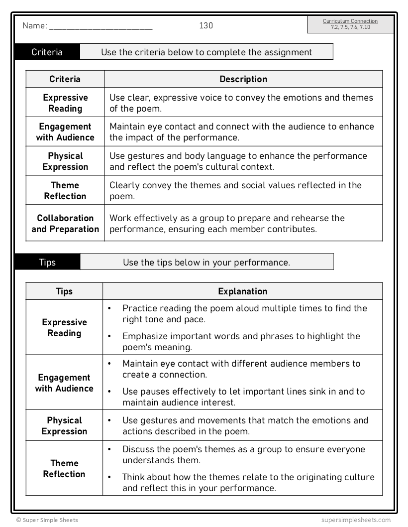 BC Arts Education - Grade 7 - Drama Unit – Super Simple Sheets