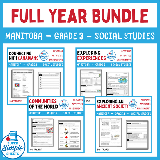 Manitoba - Grade 3 Social Studies - FULL YEAR BUNDLE – Super Simple Sheets