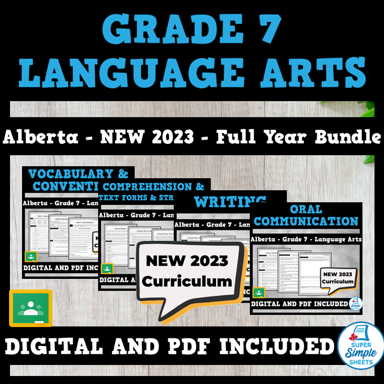 Alberta Grade 7 Language Arts ELA - FULL YEAR BUNDLE - NEW 2023 Curric ...