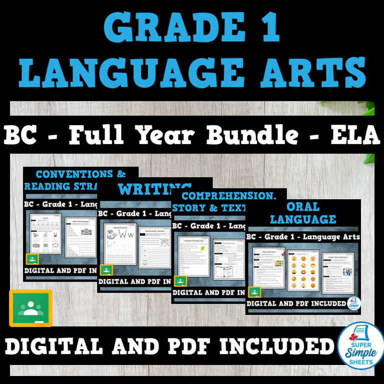 BC Grade 1 Language Arts ELA - FULL YEAR BUNDLE – Super Simple Sheets