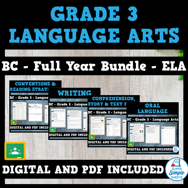BC Grade 3 Language Arts ELA - FULL YEAR BUNDLE – Super Simple Sheets