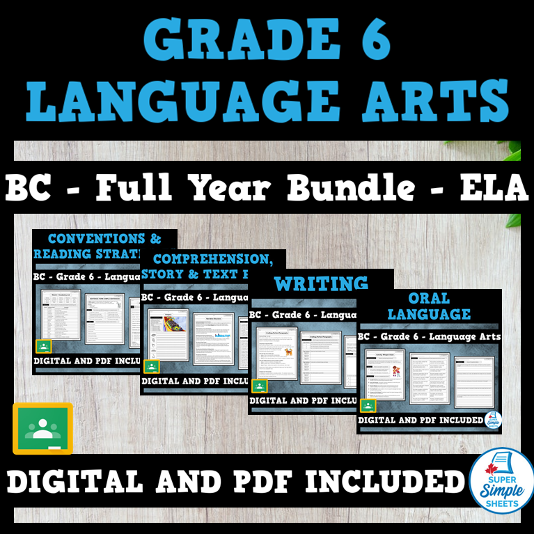 BC Grade 6 Language Arts ELA - FULL YEAR BUNDLE – Super Simple Sheets