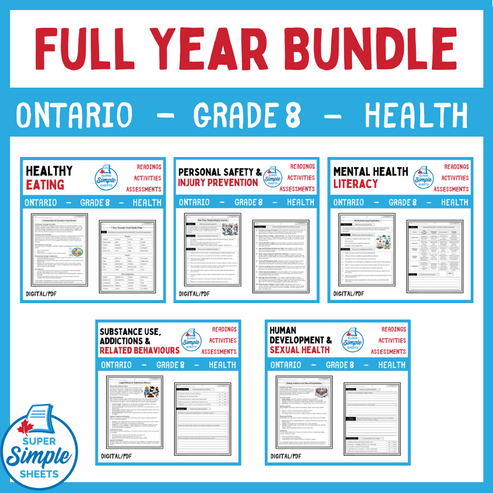 Ontario - Grade 8 Health - Full Year Bundle – Super Simple Sheets