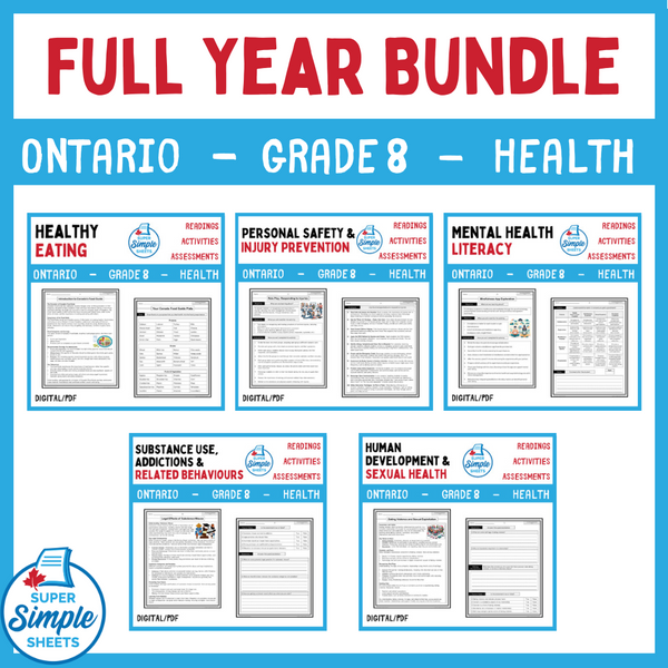 Ontario - Grade 8 Health - Full Year Bundle – Super Simple Sheets
