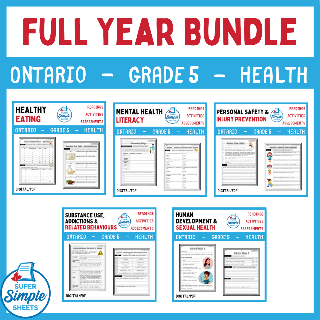 Ontario - Grade 5 Health - Full Year Bundle – Super Simple Sheets