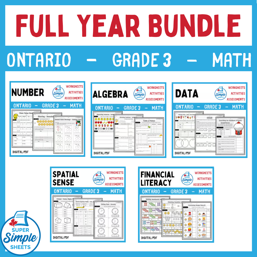 Grade 3 Full Year Math Bundle - Ontario New 2020 Curriculum – Super ...
